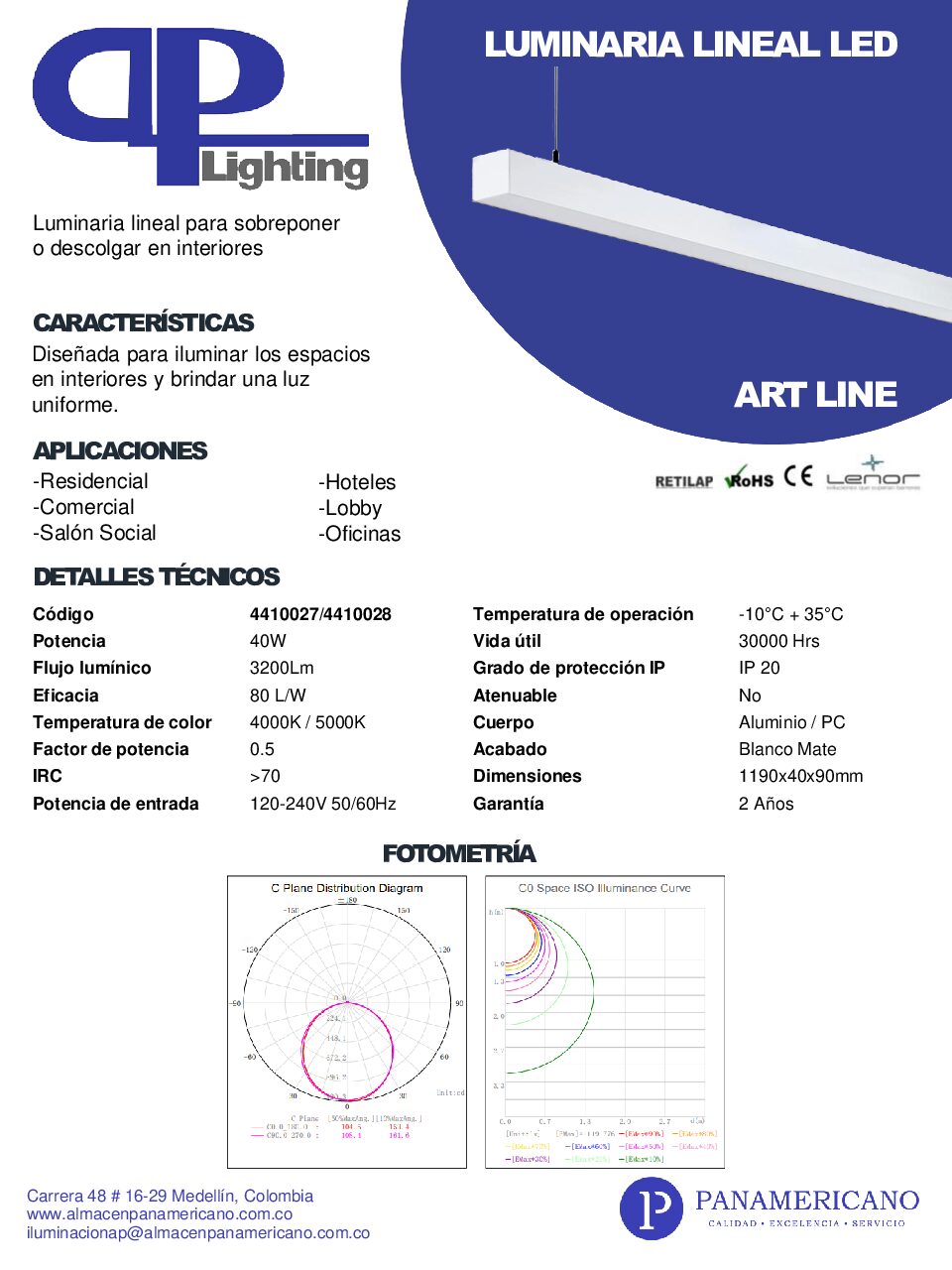 Luminaria led decorativa 40W - lineal - Almacén Panamericano