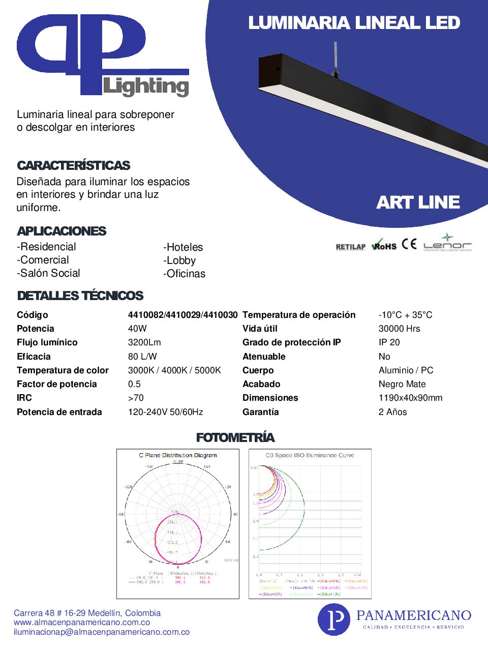 Luminaria led decorativa 40W - lineal - Almacén Panamericano