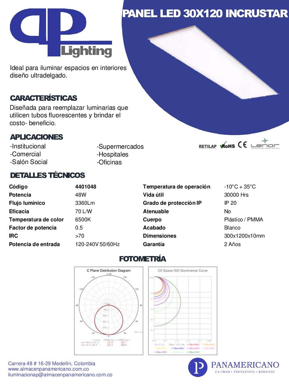 Panel led rectangular de incrustar - Almacén Panamericano